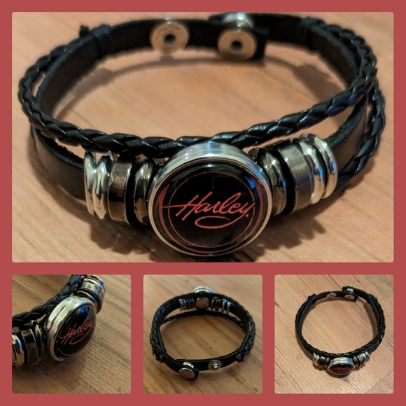 Harley-Davidson | Jewelry | Leather Harley Davidson Snap Bracelet With ...